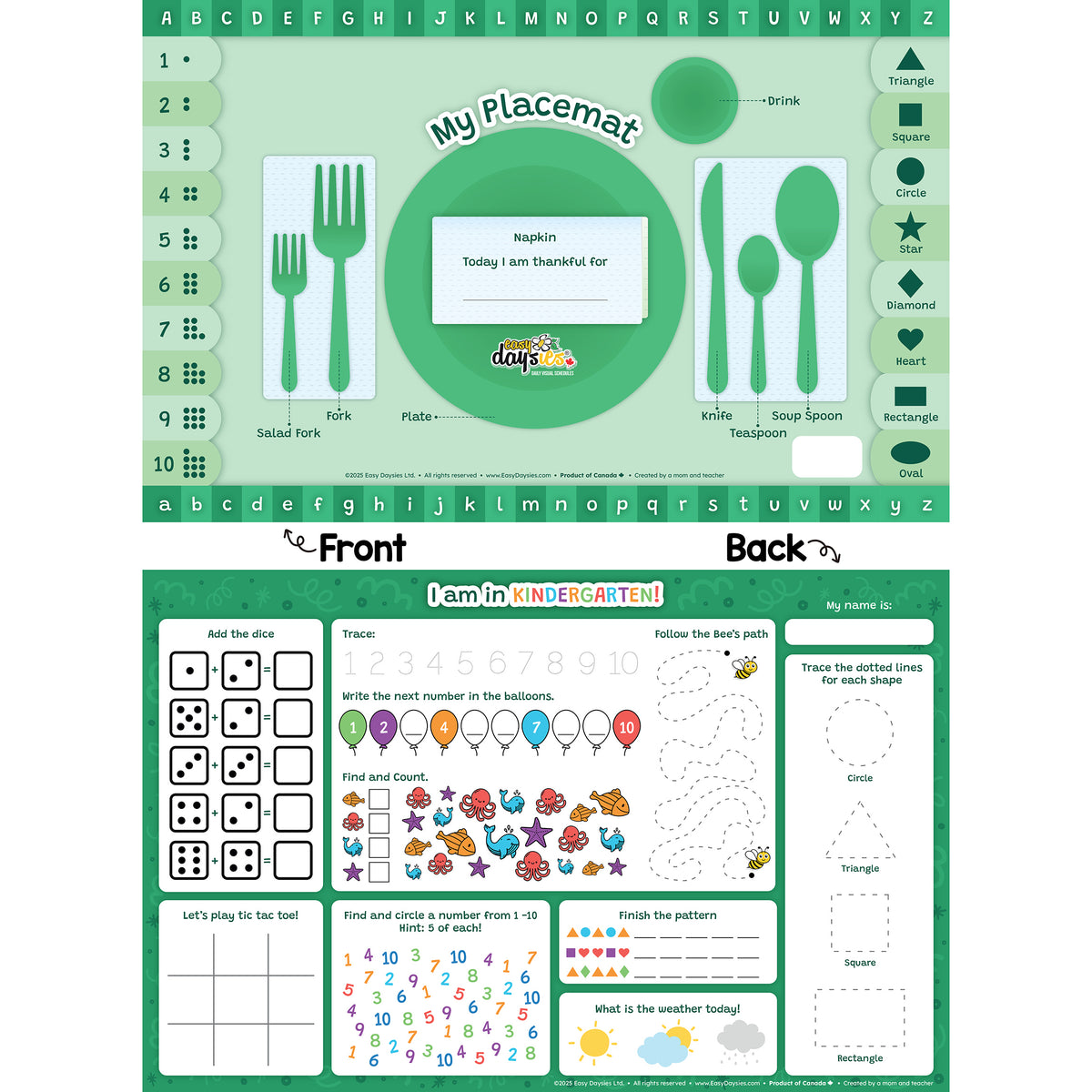 My Placemat - Kindergarten – Easy Daysies